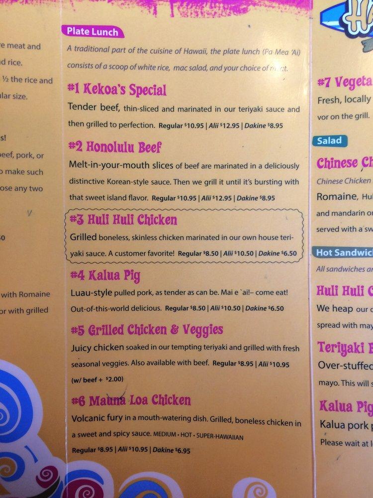 Menu at Hawaiian Time restaurant, Eugene, 333 Coburg Rd