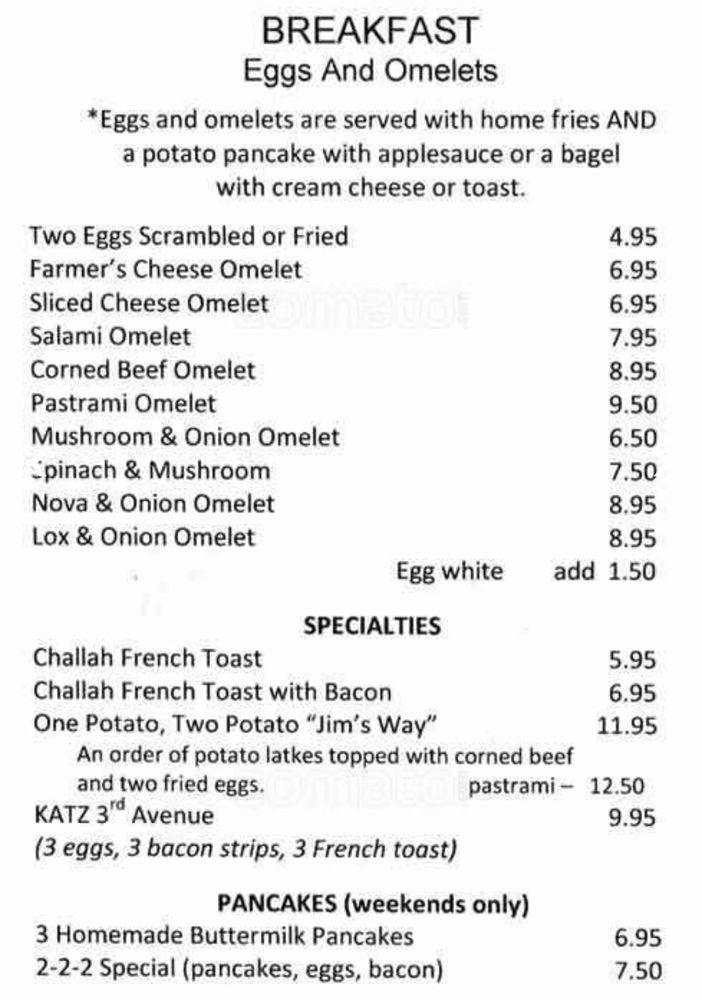 Menu at Katz Deli restaurant, Charlotte