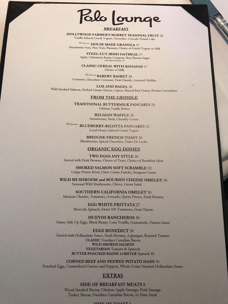 Menu at Polo Lounge restaurant, Beverly Hills