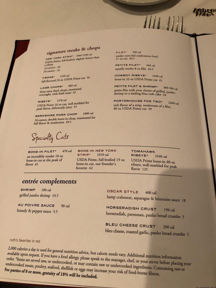 Menu at Ruth's Chris Steak House steakhouse, Rogers
