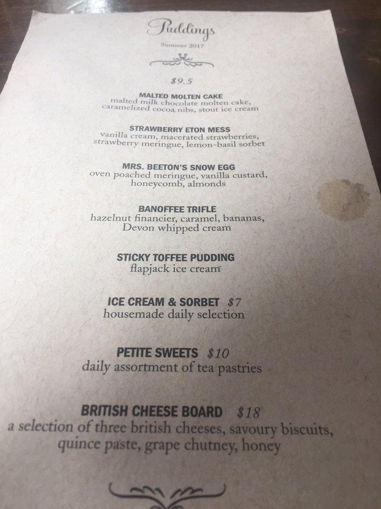 Menu at The Dandelion restaurant, Philadelphia