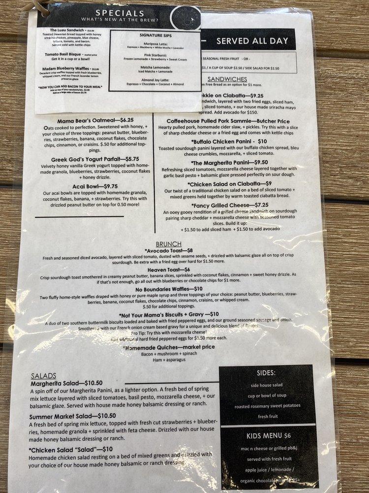Menu at Urban Brew + Co. cafe, Beaufort