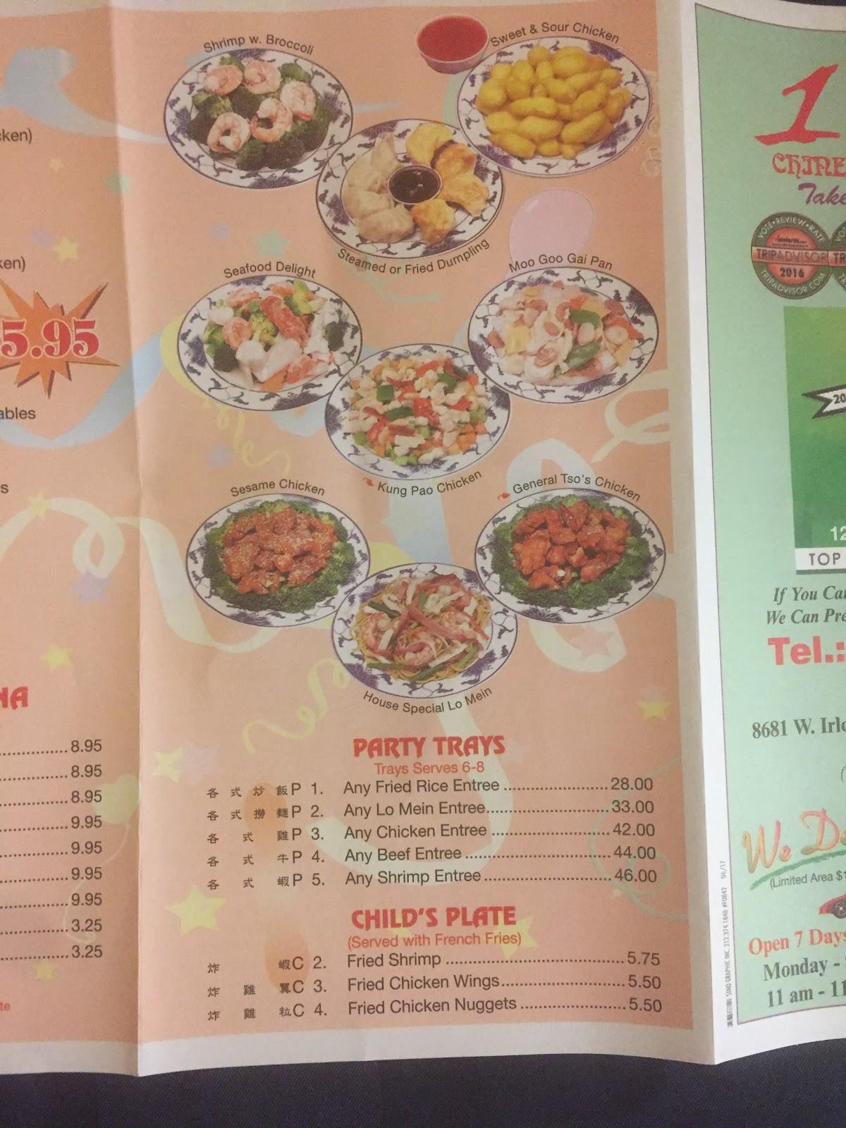 Menu at 126 Chinese restaurant, Bay Lake