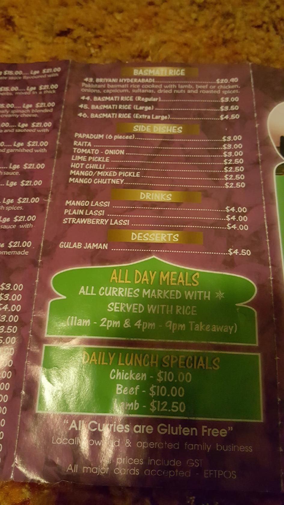 Menu at Indian Curry Bazaar & Take Away restaurant, Avoca