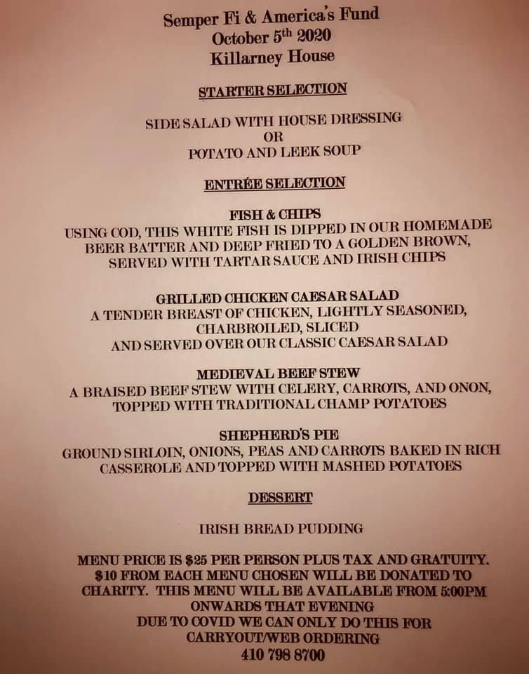 Menu at Killarney House pub & bar, Davidsonville, 584 W Central Ave