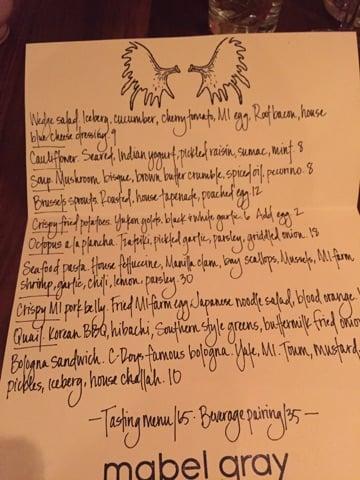 Menu at Mabel Gray restaurant, Hazel Park