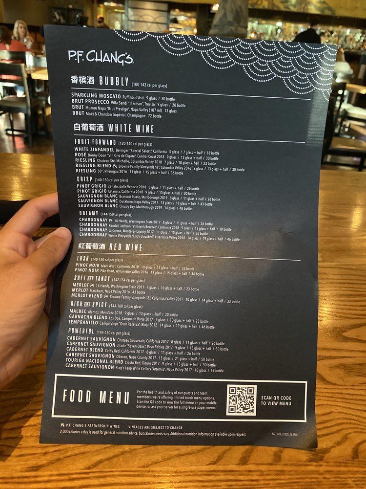 Menu at P.F. Chang's restaurant, Indianapolis, Keystone Crossing