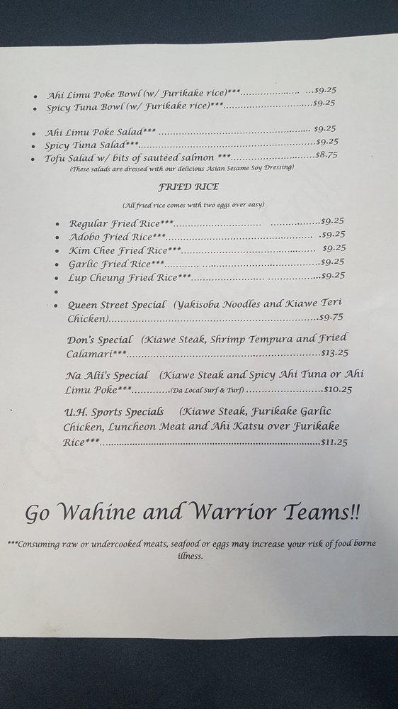 Menu at Queen Street Cafe & Grill, Aiea