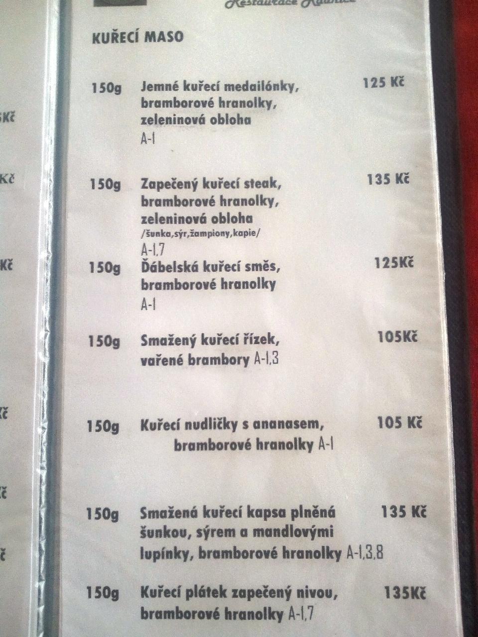 Menu at Restaurace Radnice restaurant, Rouchovany