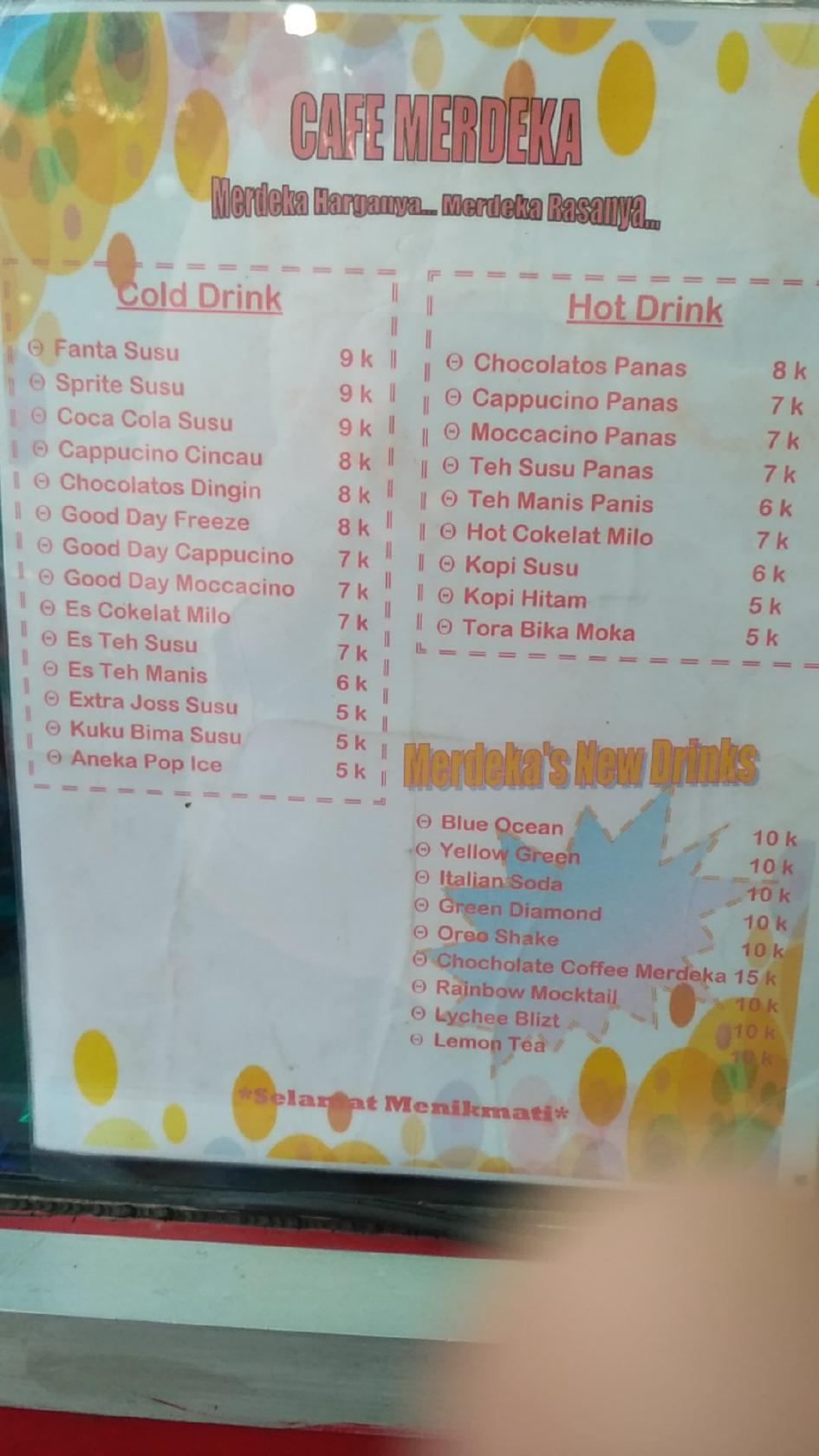 Menu at Cafe Merdeka, Pettuadae, Jl. Topas