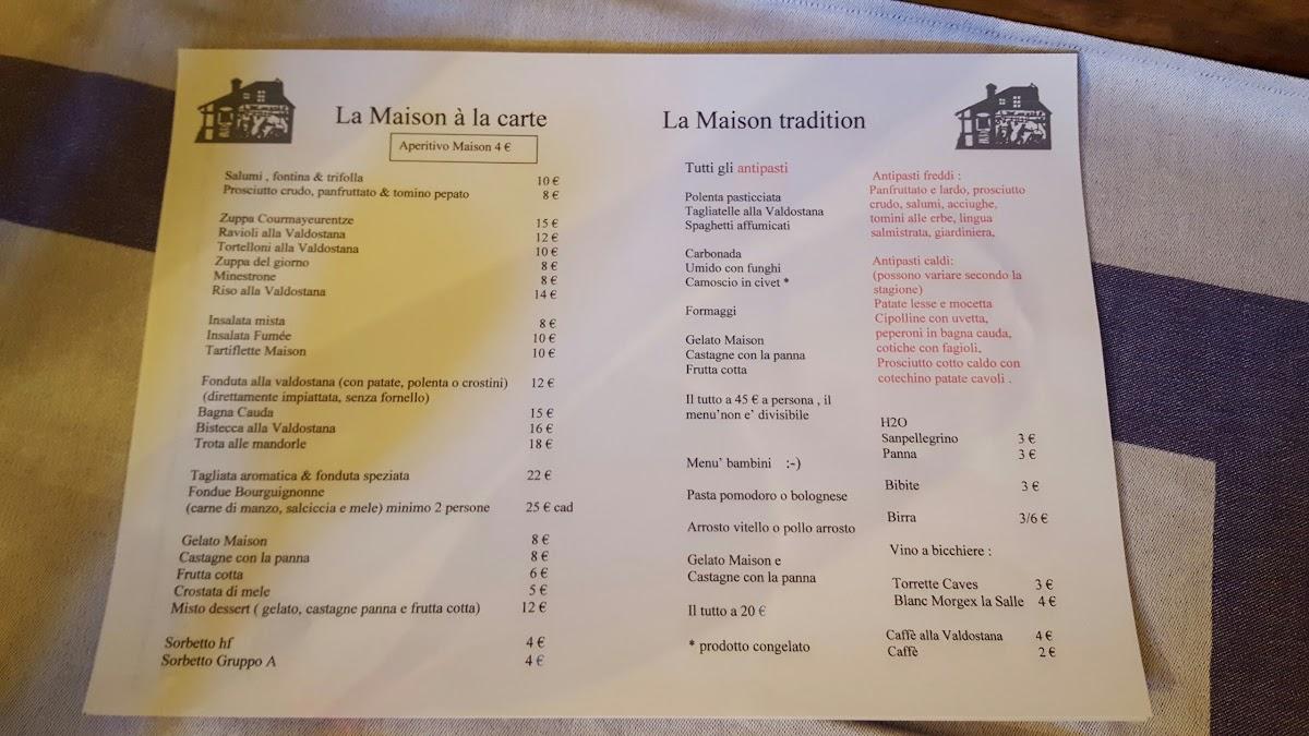 Speisekarte von La Maison de Filippo restaurant, Entrèves