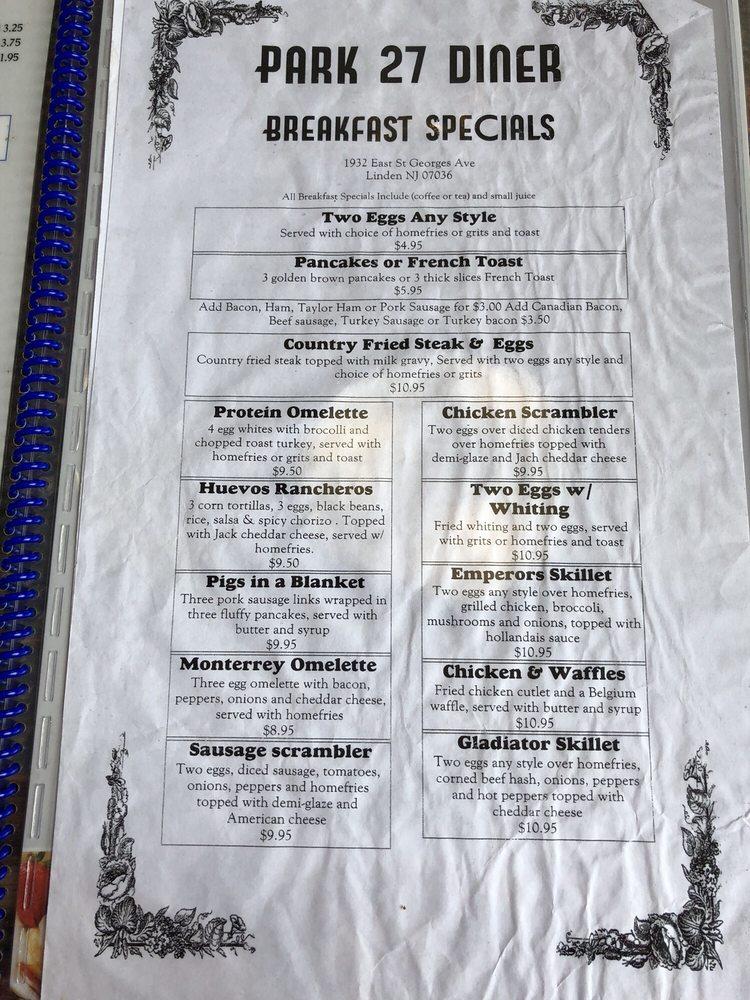 Menu at Park Diner and Pancake House restaurant, Linden