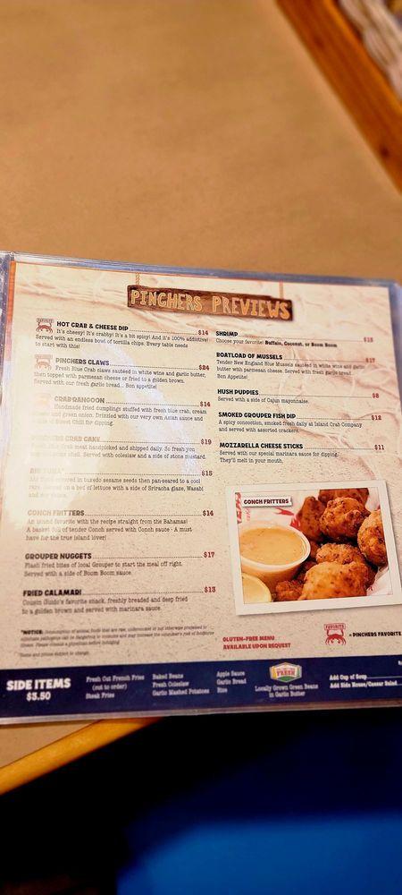 Menu at Pinchers restaurant, Marco Island