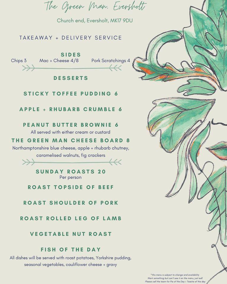 Menu at The Green Man pub & bar, Eversholt, Church End