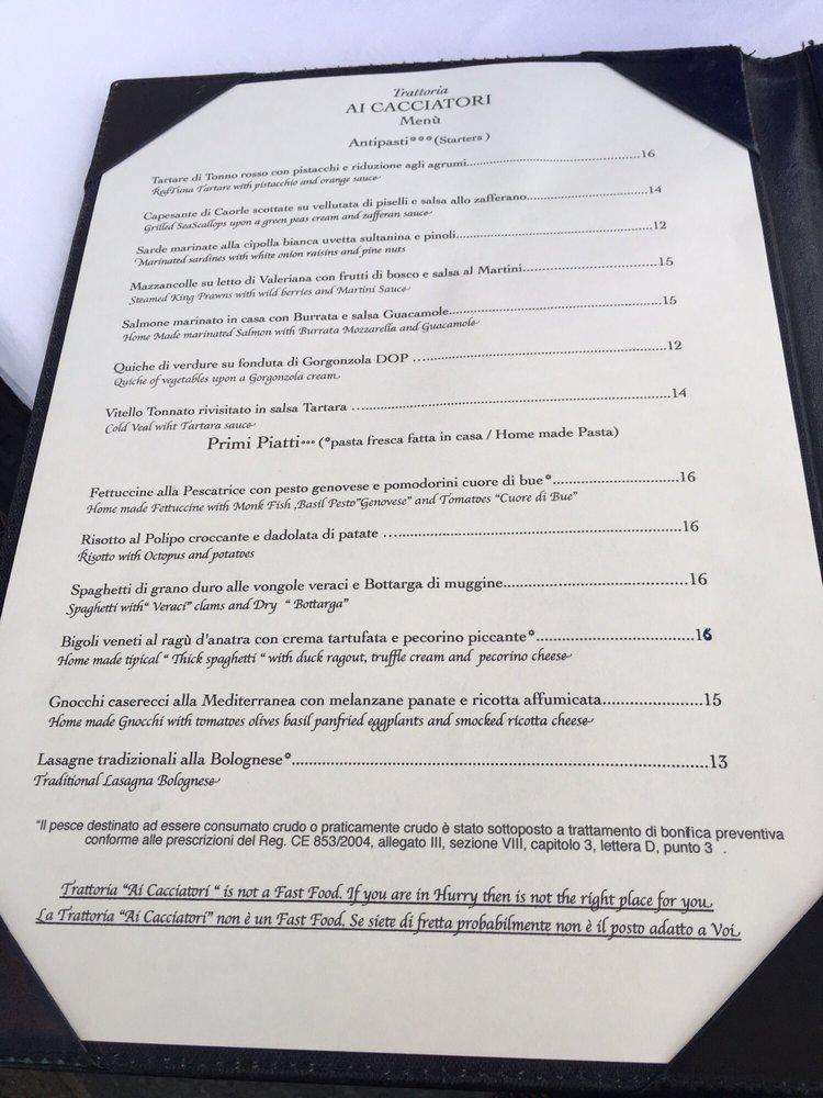 Menu at Trattoria Ai Cacciatori restaurant, Venice, Giudecca isola 320