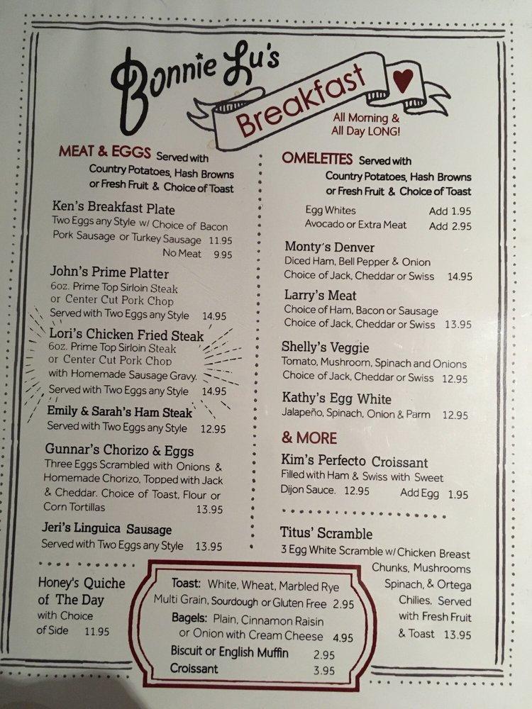Menu at Bonnie Lu's cafe, Ojai