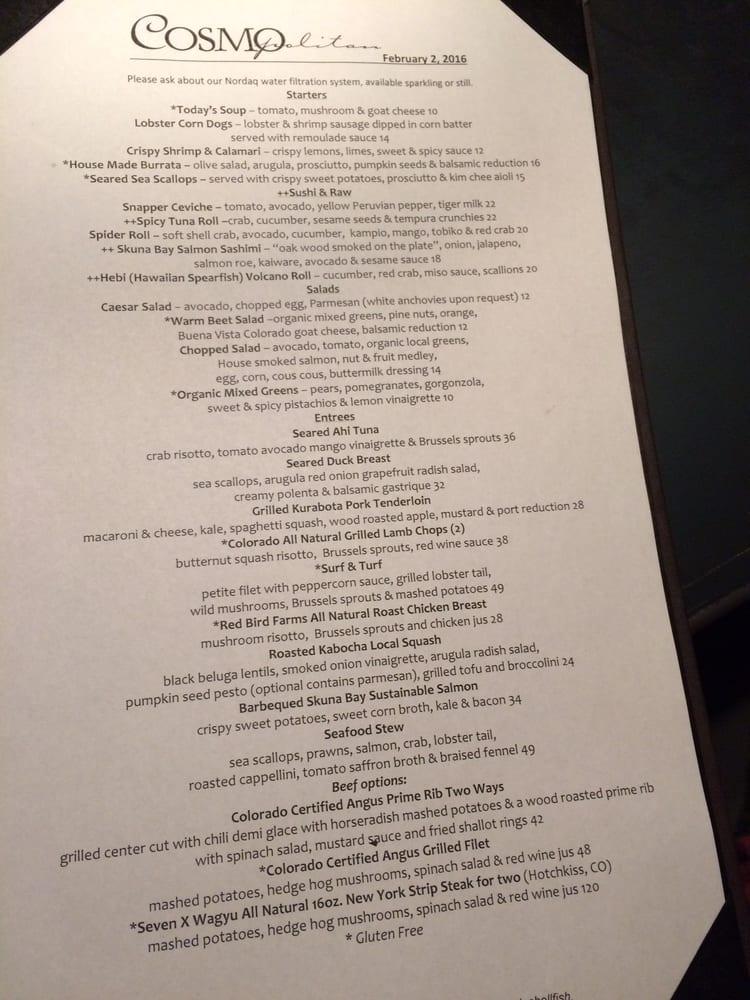 Carta de Cosmopolitan Restaurant, Telluride