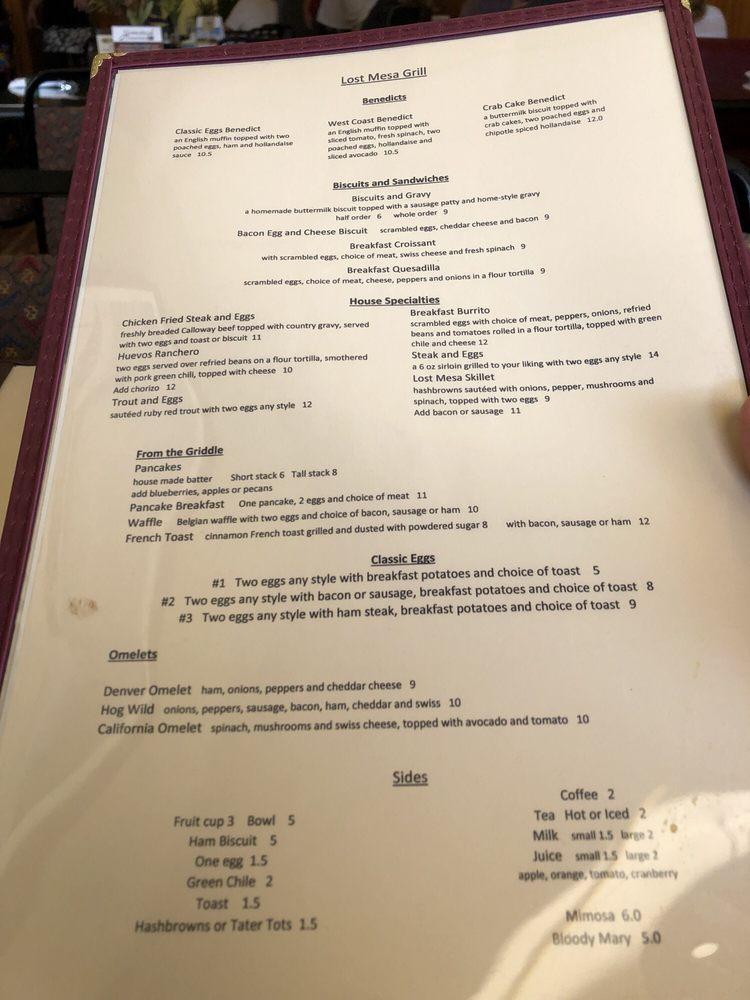 Menu at Lost Mesa Grill restaurant, Cedaredge