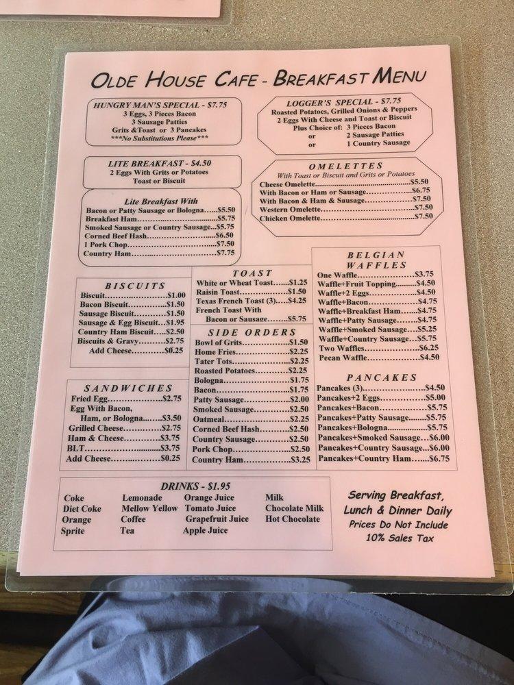 Menu at Olde House Cafe, Walterboro