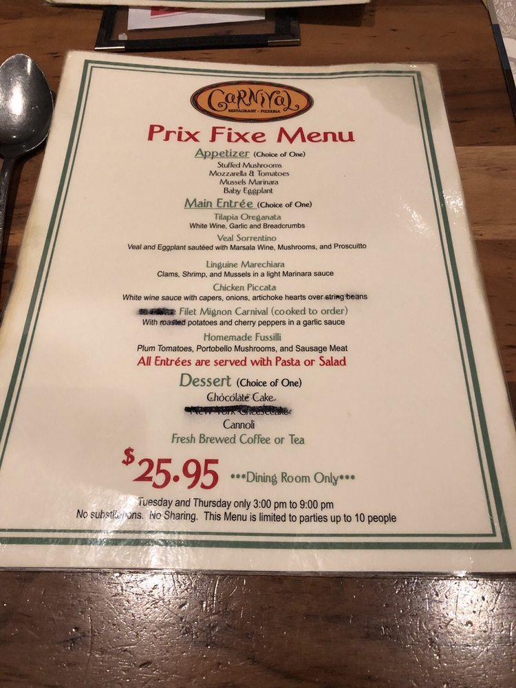 Menu at Carnival pizzeria, Port Jefferson Station