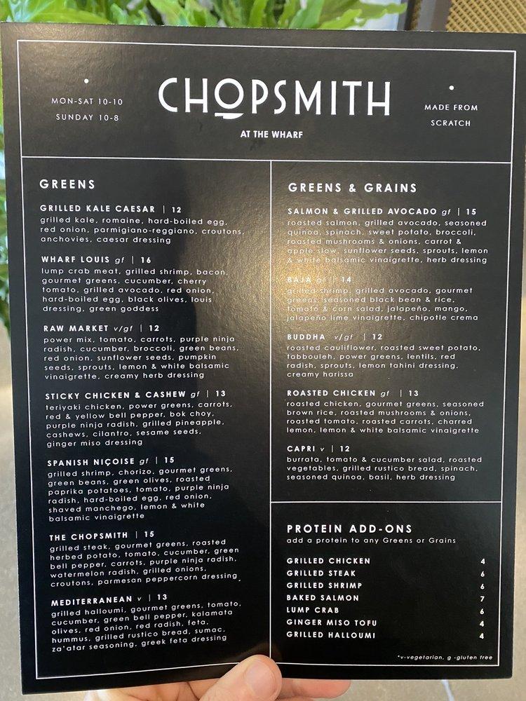 Menu at Chopsmith restaurant, Washington