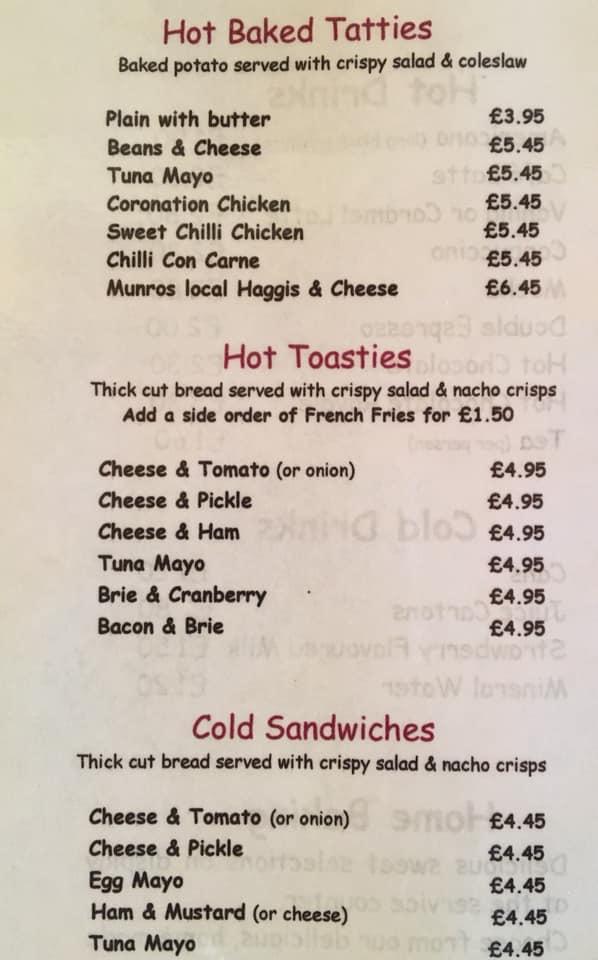 Menu at Crazy Horse Coffee Shop cafe, Invergordon