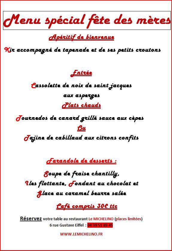 Menu at Le Michelino restaurant, Pignan
