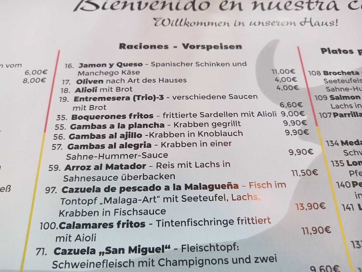 Menu at Meson Alegria pub & bar, Wuppertal