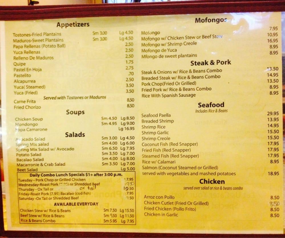 Menu at San Juan restaurant, New City