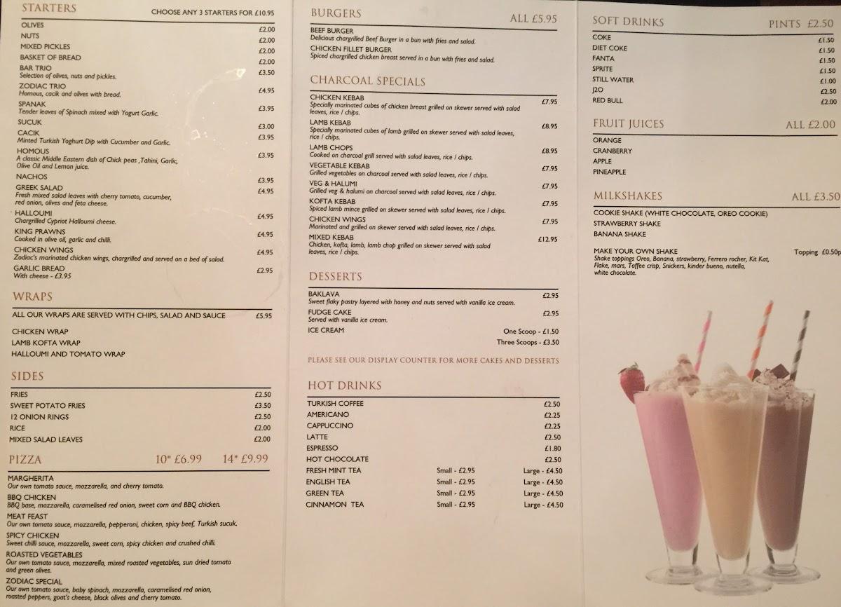Menu at Zodiac Shisha Lounge pub & bar, Liverpool