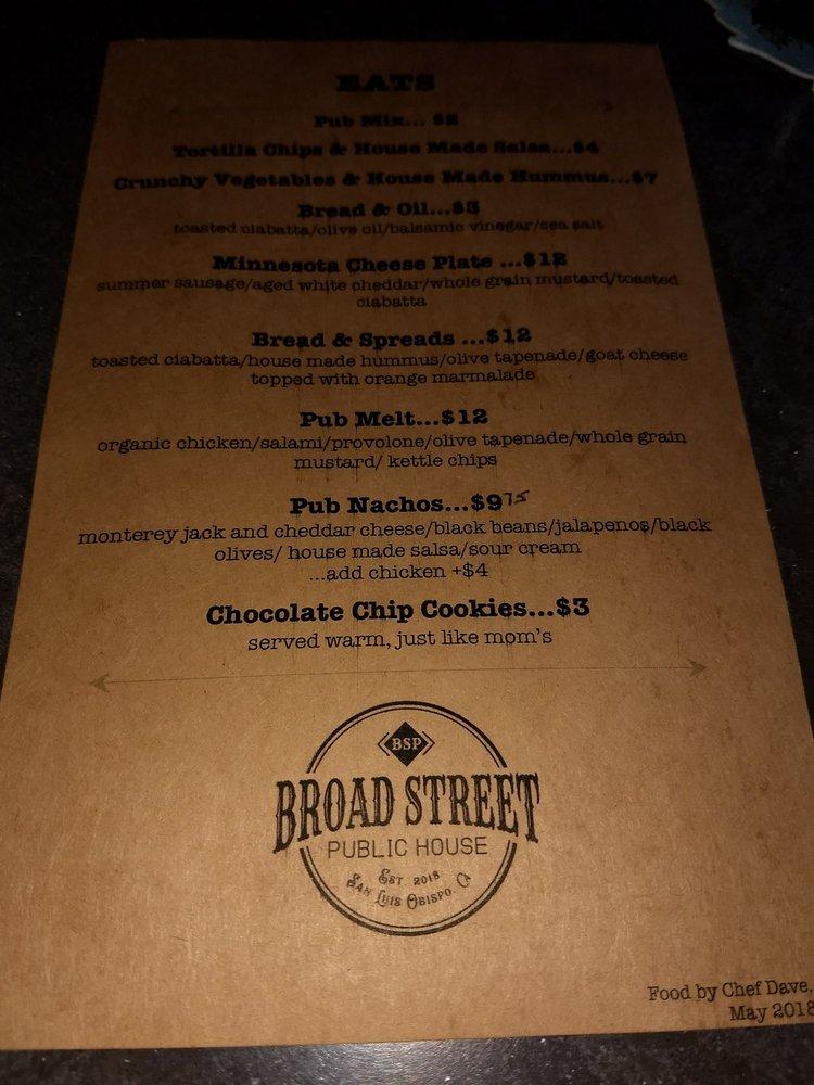 Menu at Broad Street Public House, San Luis Obispo
