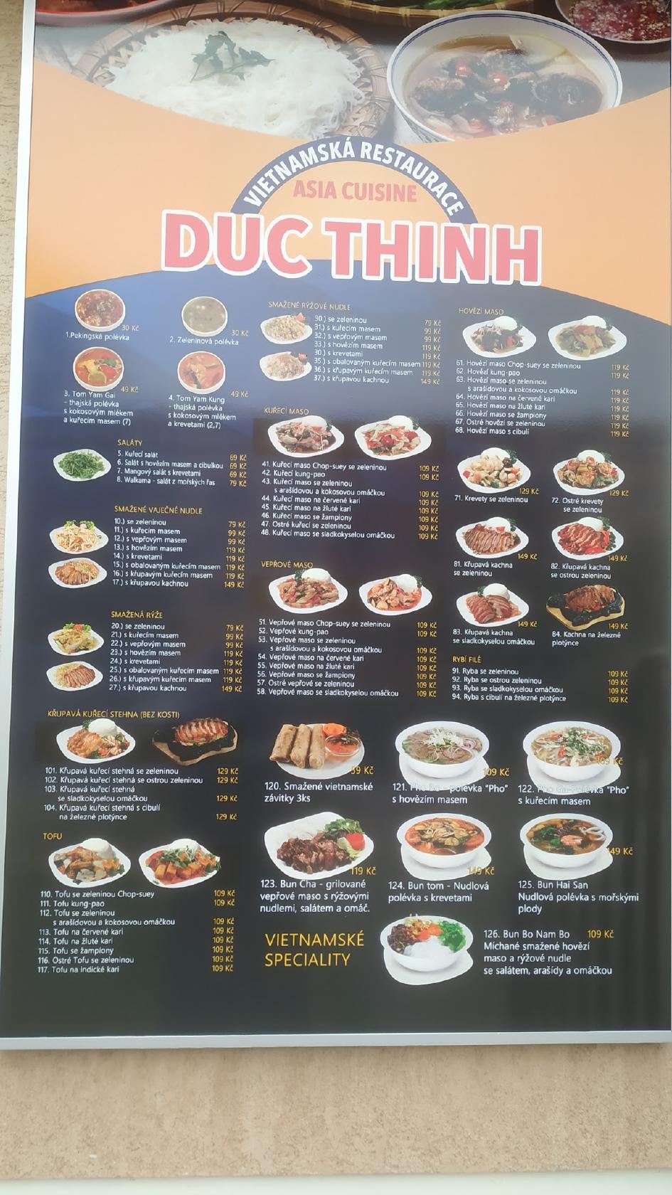 Menu at Duc Thinh vietnamská restaurace restaurant, Sokolov