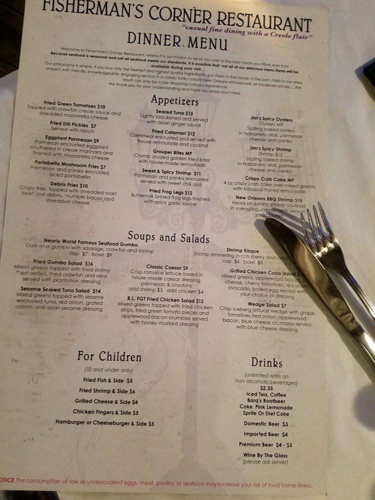Menu at Fisherman's Corner restaurant, Perdido Key