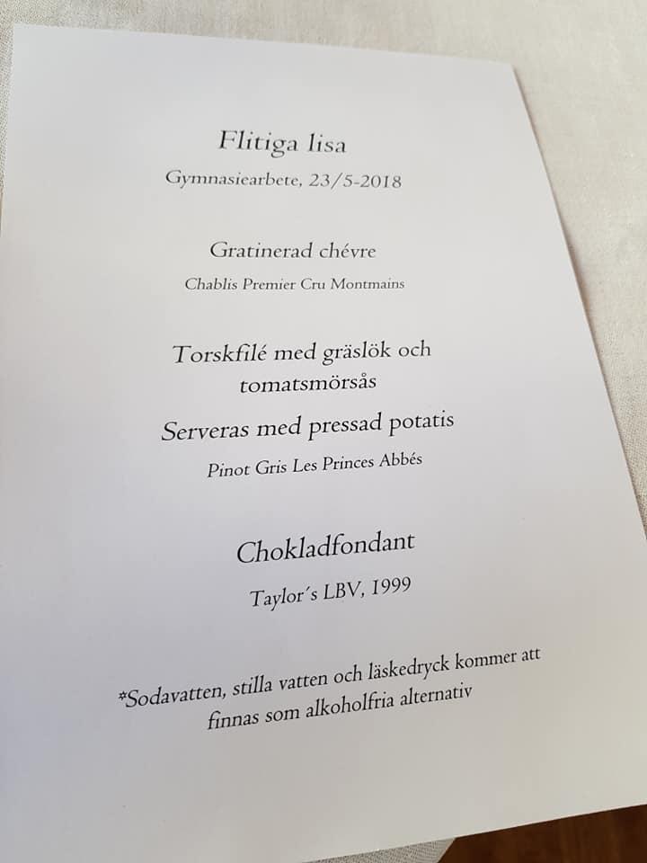 Menu at Restaurang Flitiga Lisa restaurant, Stockholm