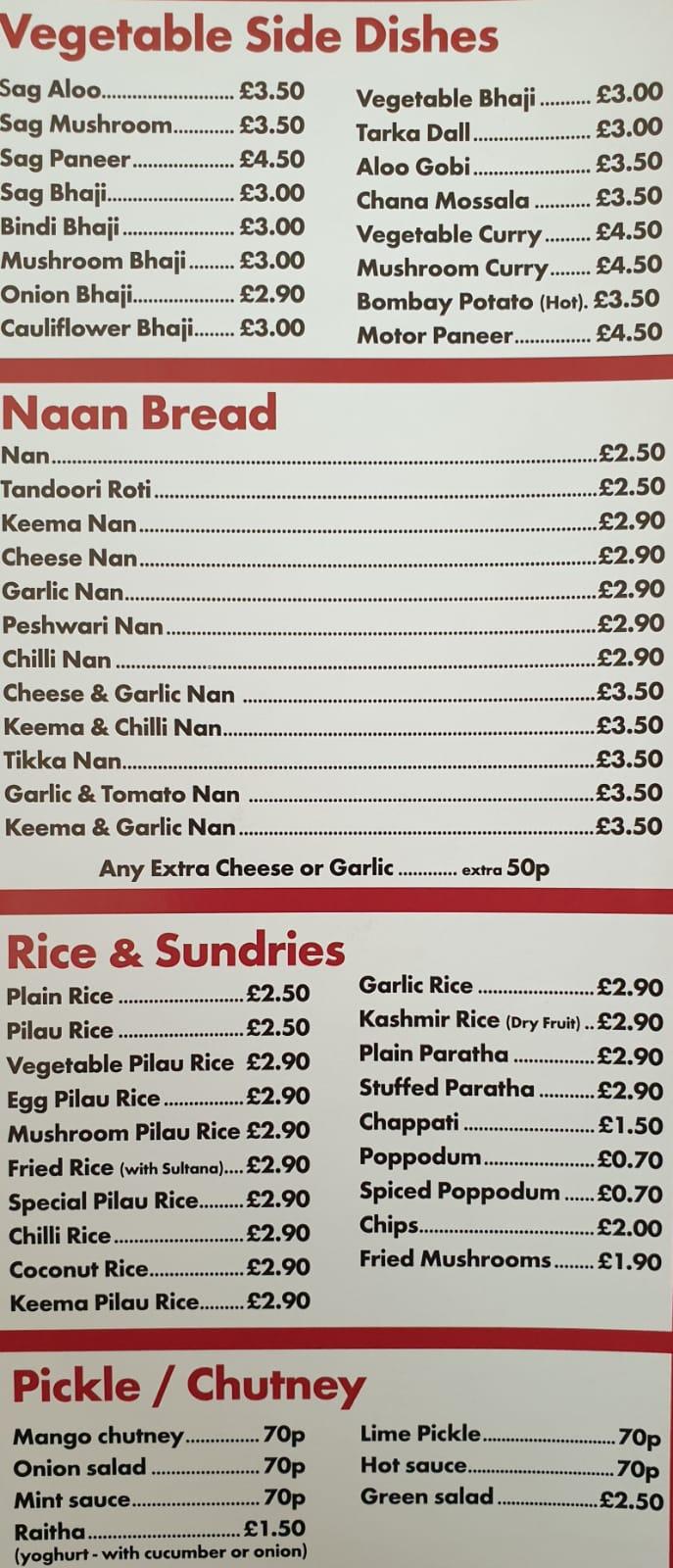 Menu at Goa Cuisine restaurant, Skegness