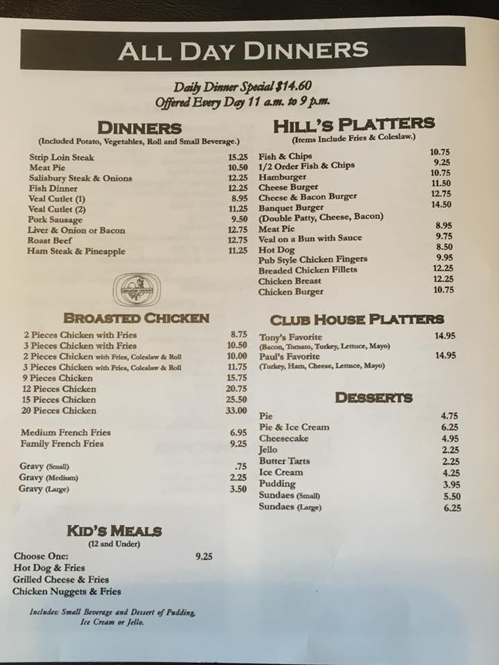 Menu at Hills Maple Leaf Restaurant, Orillia