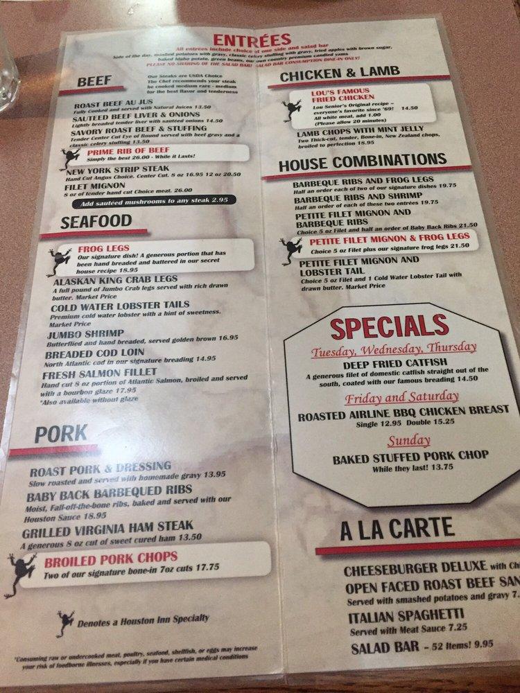 Menu at Houston Inn restaurant, Lebanon