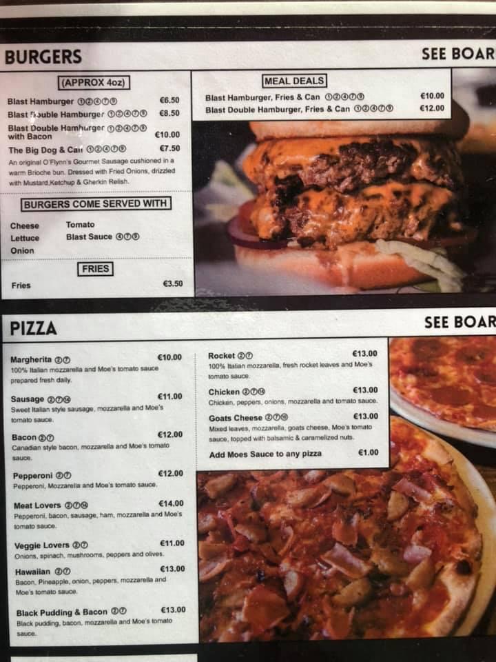 Menu at Moe's Café cafe, Tramore