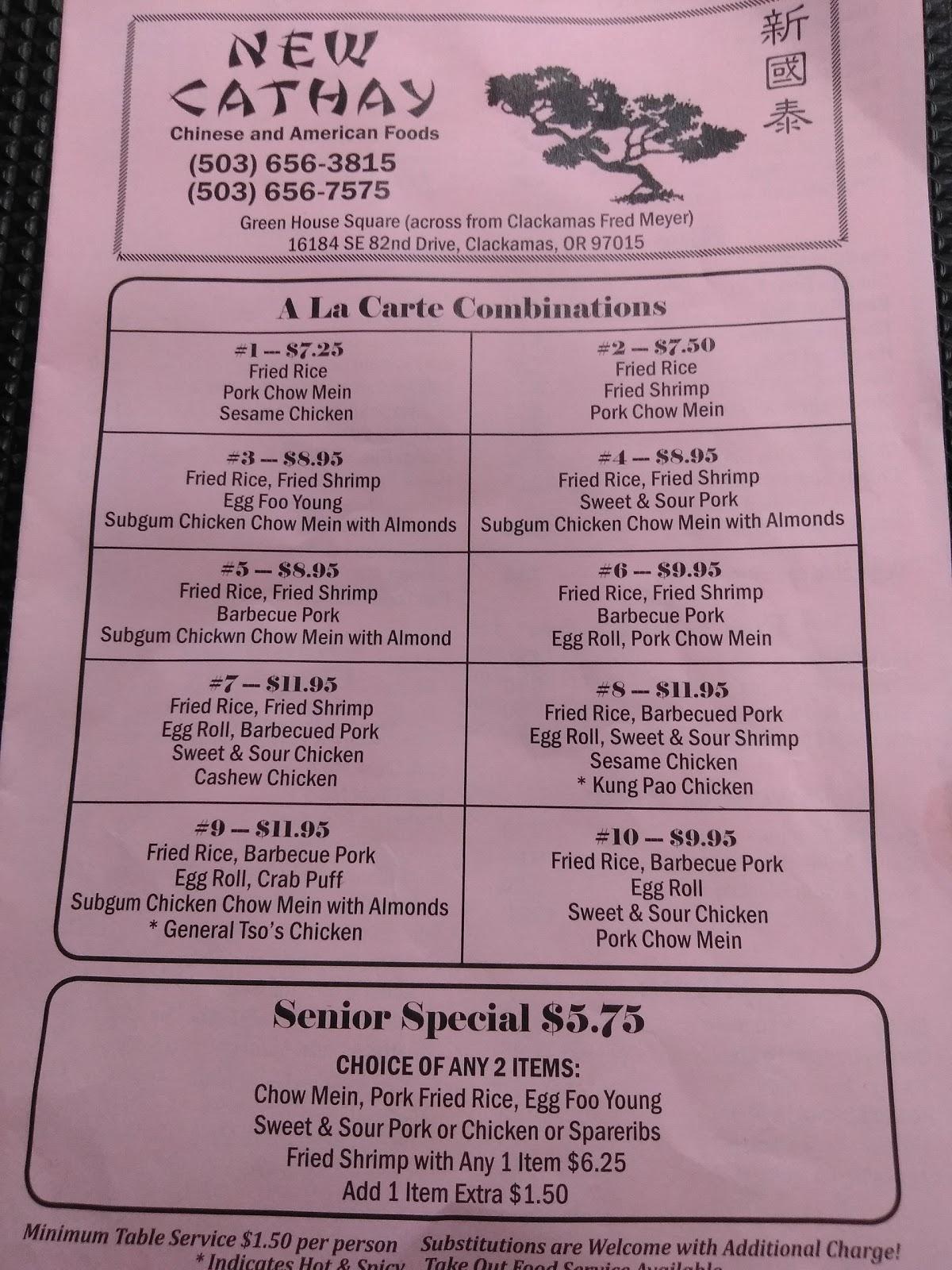 Menu at New Cathay restaurant and lounge, Clackamas