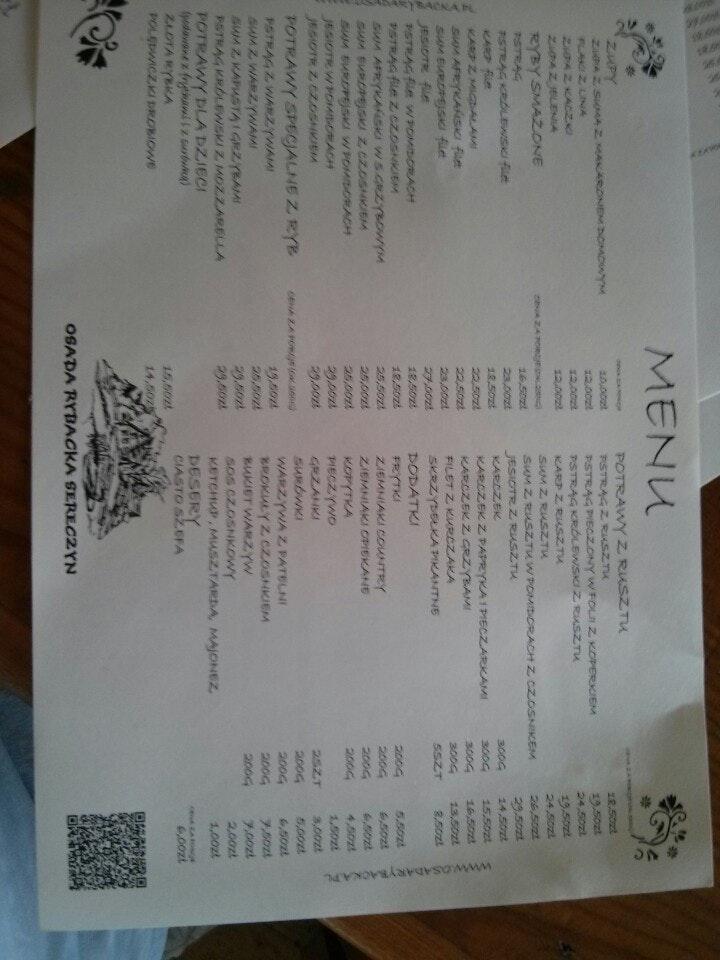 Menu at Osada Rybacka Sereczyn restaurant, Pabianice