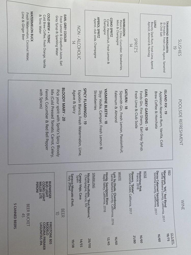 Menu at Spritz Restaurant & Bar, Las Vegas