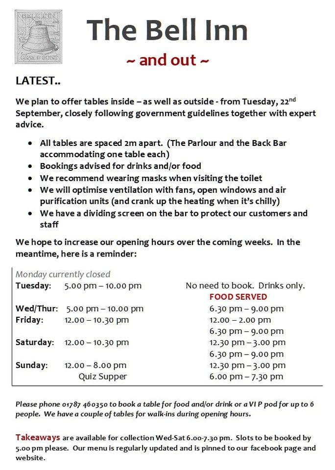 Menu at The Bell Inn, Castle Hedingham pub & bar, Castle Hedingham