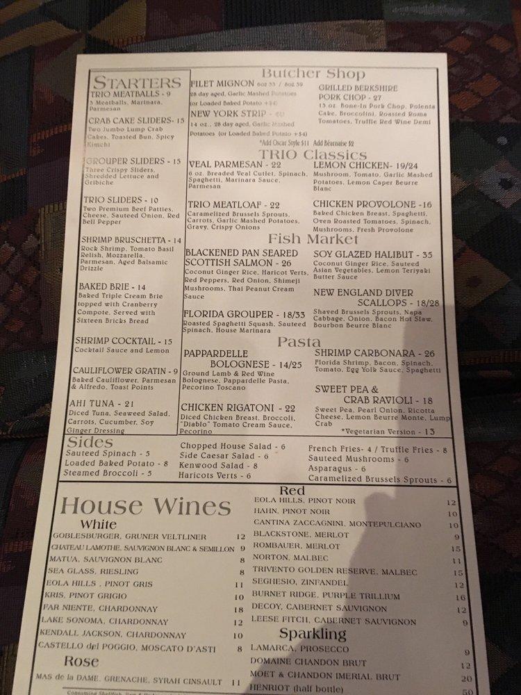 Menu at Trio Bistro restaurant, Cincinnati