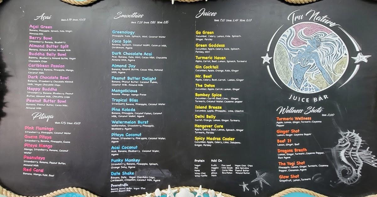 Menu at Tru Nature Juice Bar, Lancaster