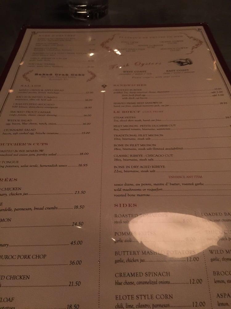 Menu at Bavette's Bar & Boeuf, Chicago
