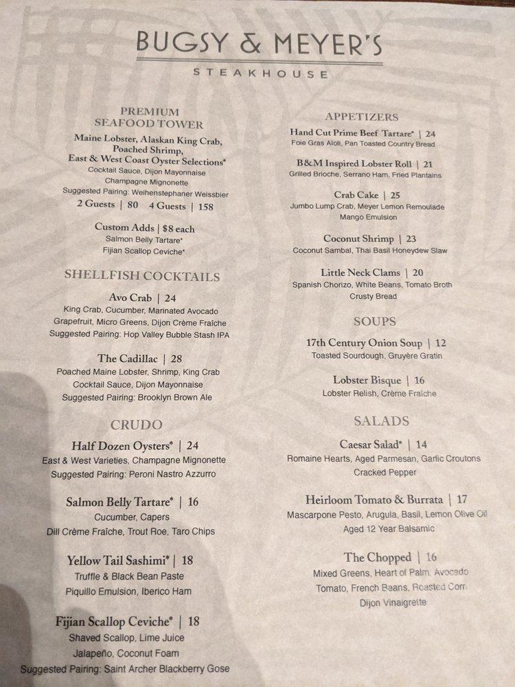 Menu at Bugsy & Meyer's Steakhouse, Las Vegas