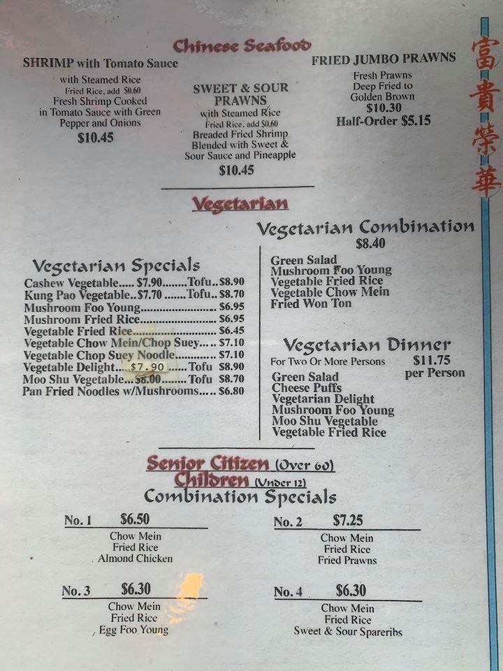 Menu at Chinese Village steakhouse, Aberdeen