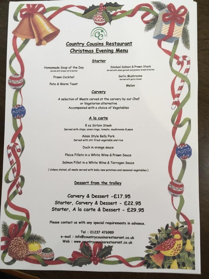 Menu at Country Cousins restaurant, Bideford