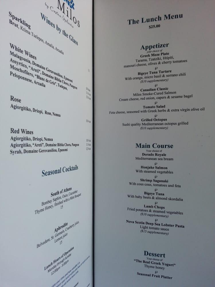 Menu at estiatorio Milos by Costas Spiliadis restaurant, Miami Beach