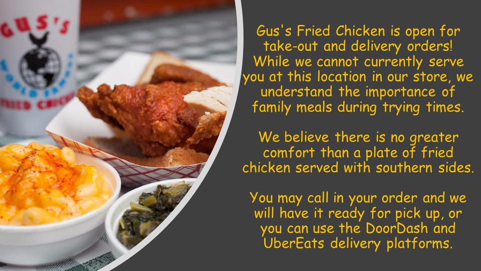 Menu at Gus's World Famous Fried Chicken restaurant, Lexington